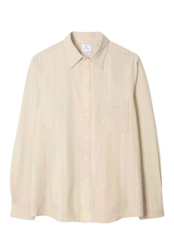 Paul Smith Regular-fit Taupe Textured-stripe Shirt - Neutrals