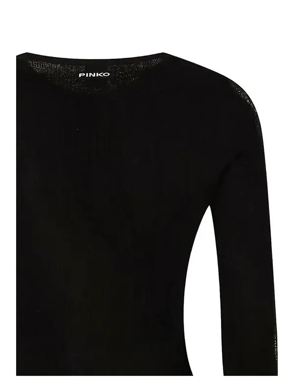 Pinko Ribbed-knit Lace-trimmed Sweater - Black