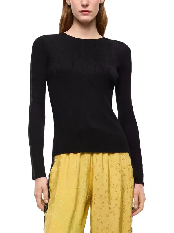 Pinko Ribbed-knit Lace-trimmed Sweater - Black