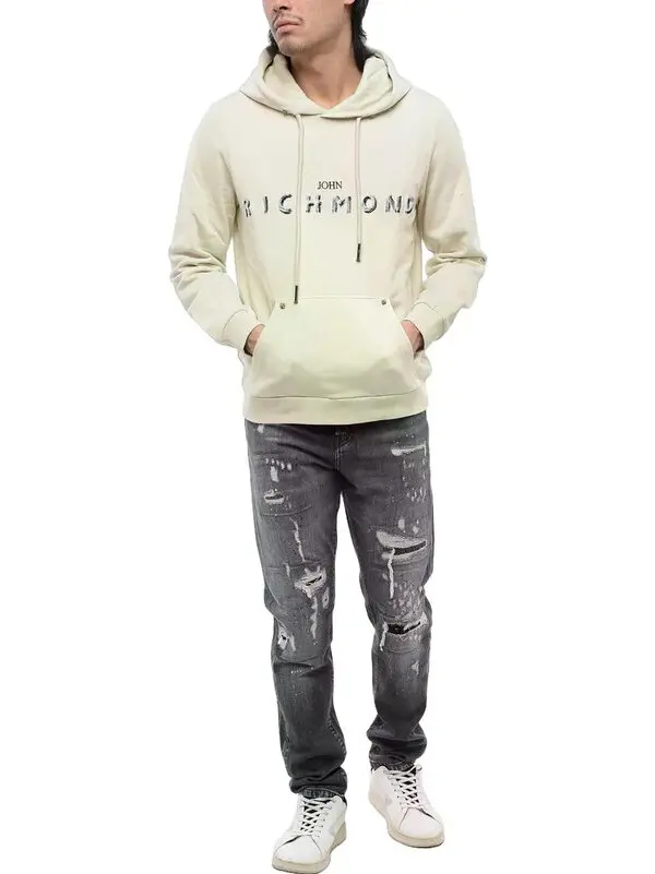 John Richmond Embroidered-logo Brushed Hoodie - Neutrals