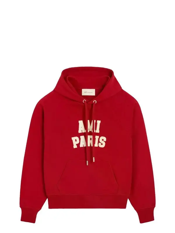 AMI Paris Cotton Hoodie With Embroidery - Red