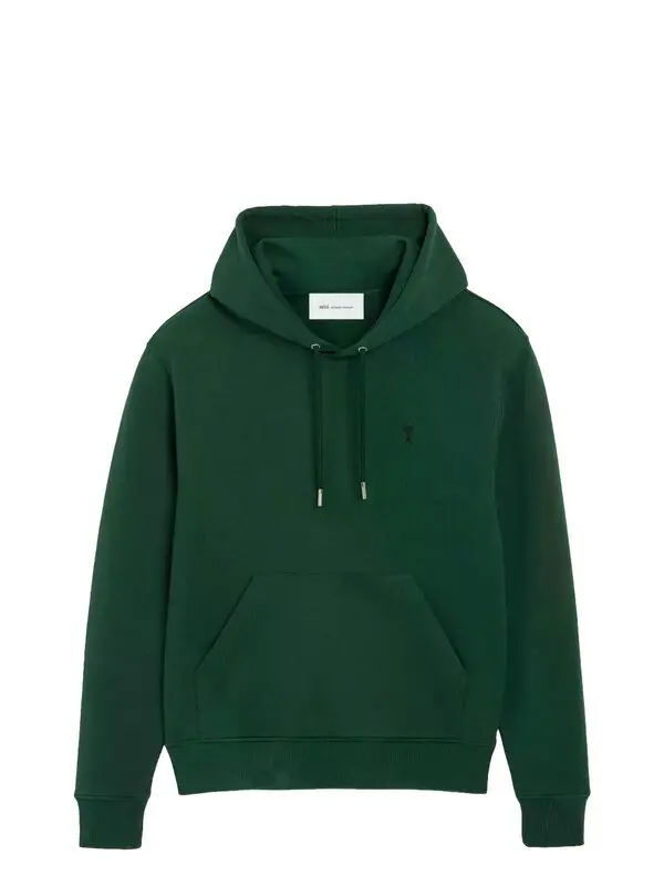 AMI Paris Cotton Hoodie With De Coeur - Green