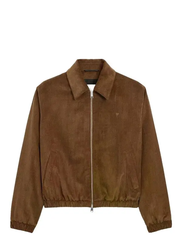 AMI Paris Corduroy Cotton Padded Jacket With De Coeur Embroidery - Brown