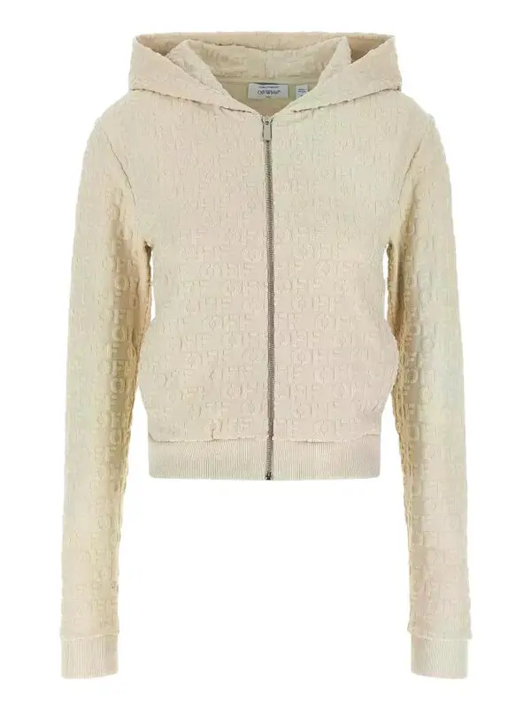 Off-White Logo-jacquard Zip-up Hoodie - Neutrals
