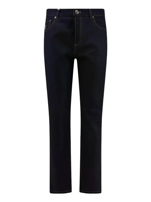 Brunello Cucinelli Contrast-stitch Logo-embroidered Trousers - Blue