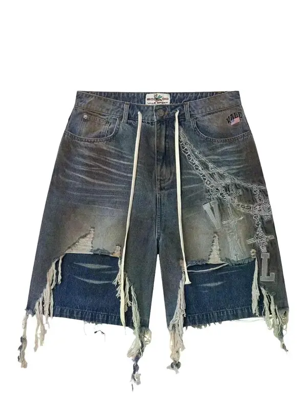 VALE FOREVER Chain Distressed Jorts - Blue