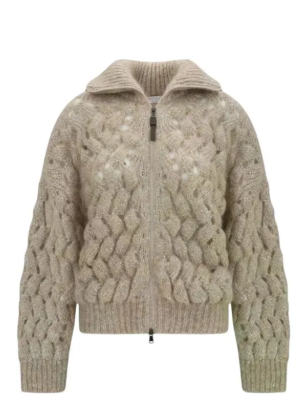 Brunello Cucinelli Dazzling Zigzag Cables Chunky-knit Cardigan - Neutrals