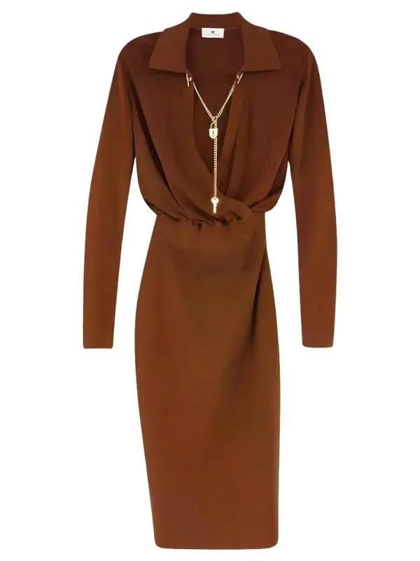 Elisabetta Franchi Charm-detail V-neck Dress - Brown
