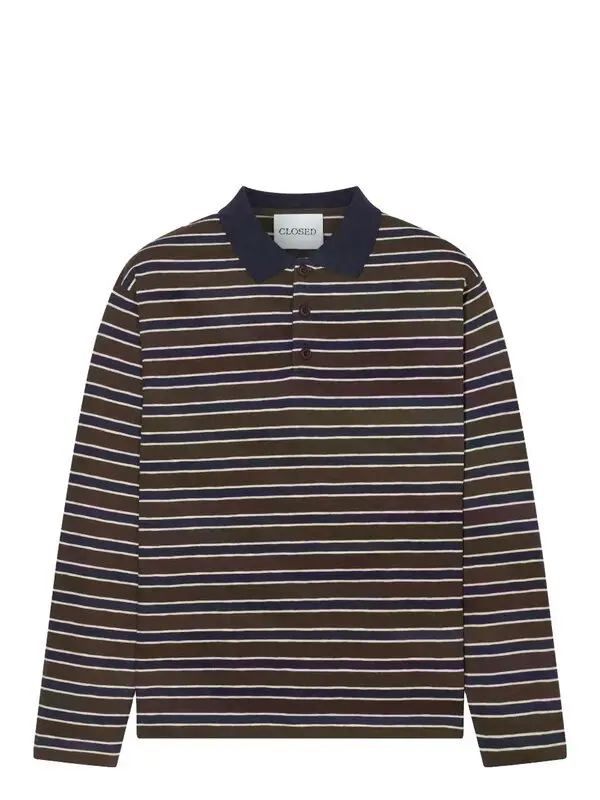 Closed Striped Long-sleeve Polo Shirt - Brown