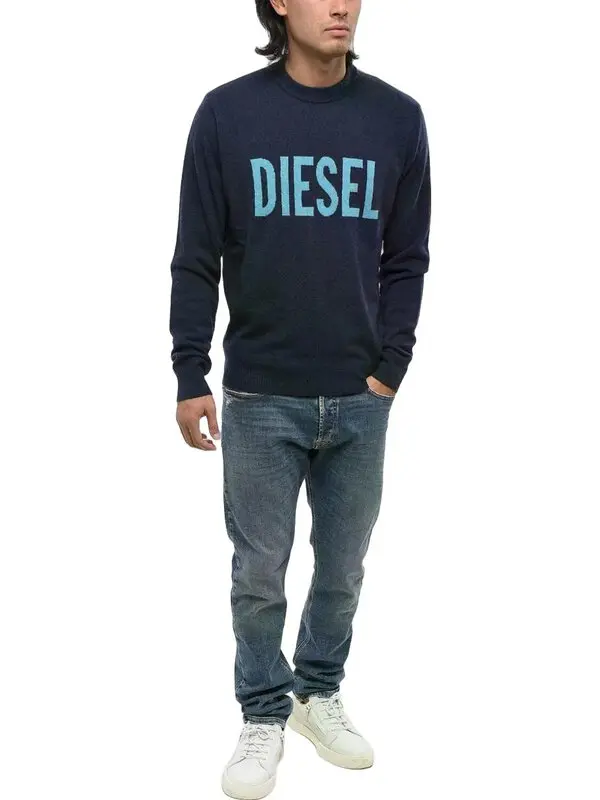 DIESEL® Jacquard-logo Crew-neck Sweater - Blue