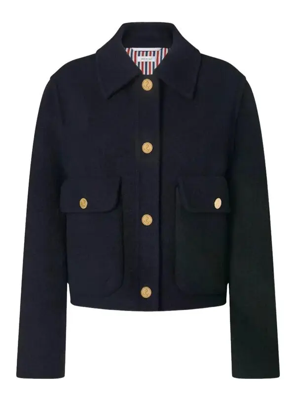 Thom Browne Bell-sleeve Wool Jacket With Textured Finish - Blue