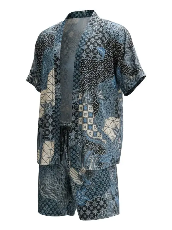 ORIGIN OF HEARTS Neutrals Nira Resort Satin Kimono Co-ord Set - Blue