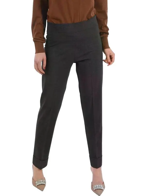Avenue Montaigne Checked Turn-up Trousers - Grey