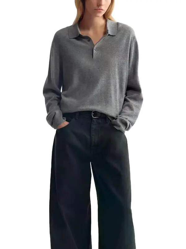 NILI LOTAN Jovan Cashmere Polo Sweater - Grey