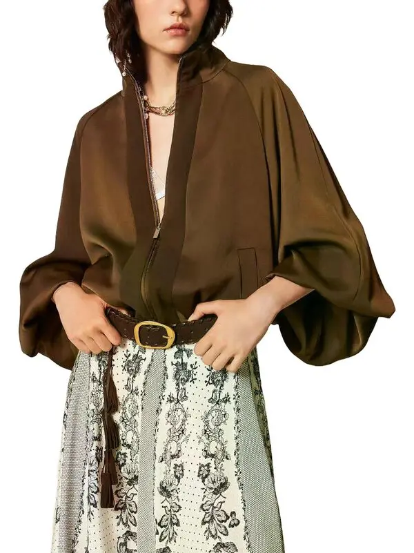 TWINSET Zip-up Balloon-sleeve Bomber Jacket - Brown