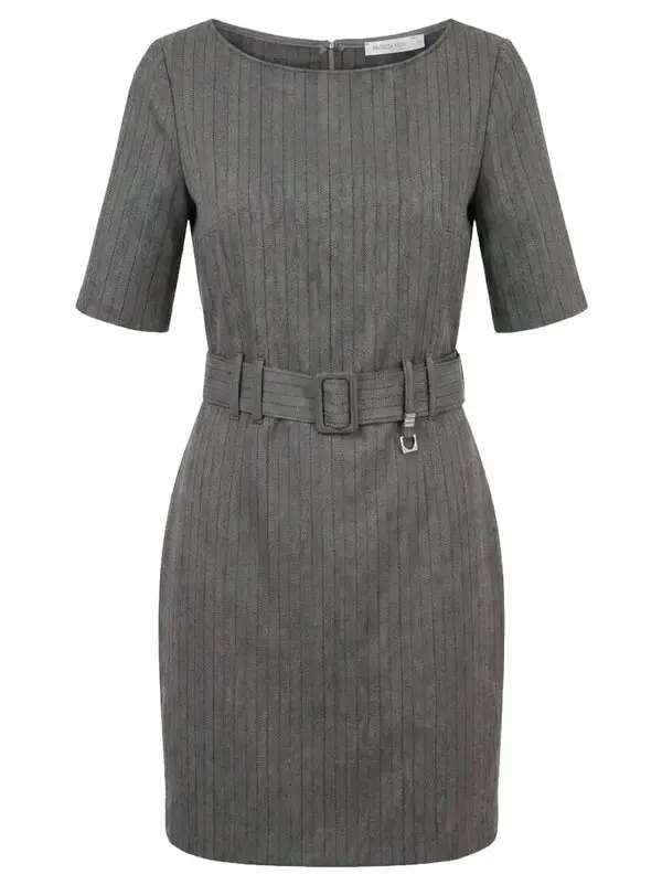 Patrizia Pepe Belted Pinstripe Dress - Grey