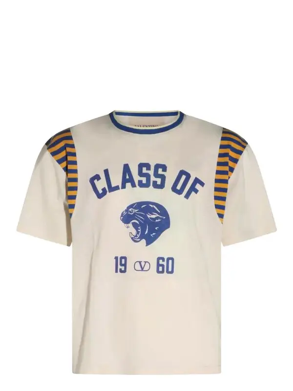 Valentino Garavani Graphic-print Striped-sleeve T-shirt - Neutrals