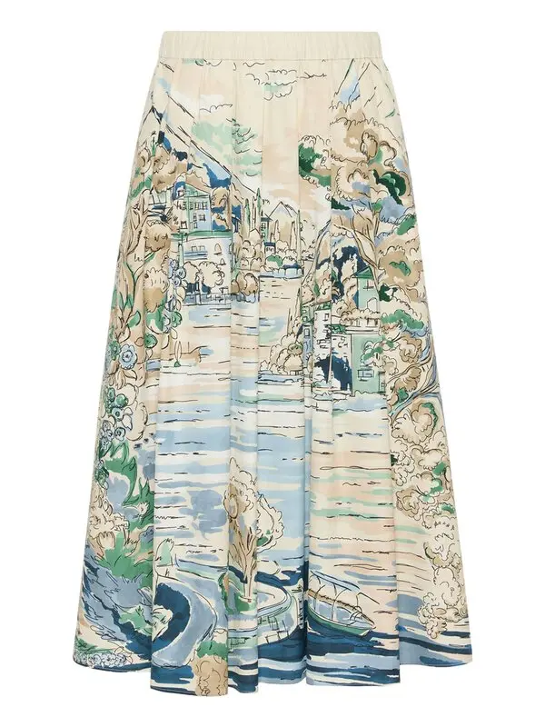 Max Mara Cotton Lake Print Skirt - Turquoise