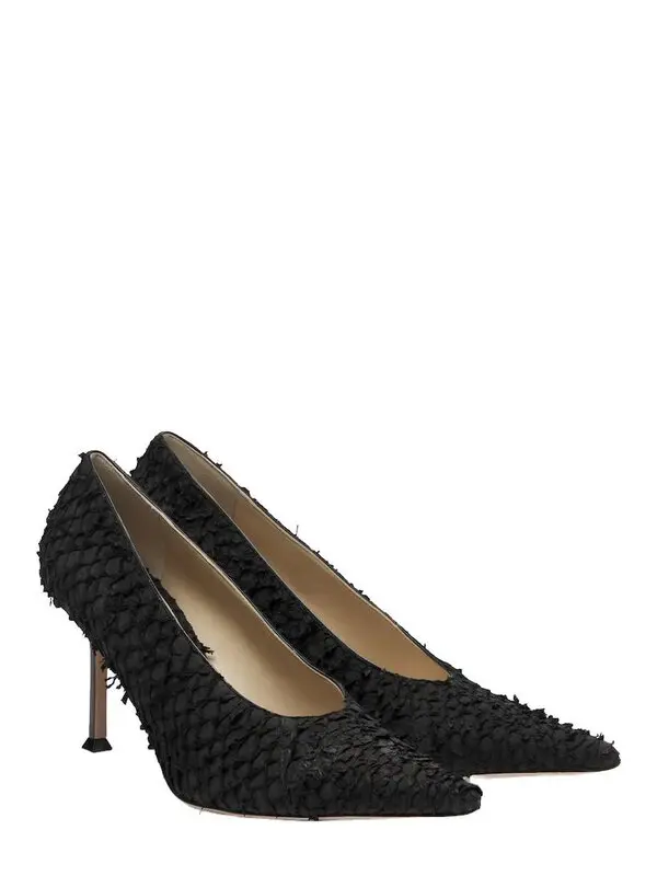 CHRISTEN Helix Fish Leather Pointed Toe Pumps - Black
