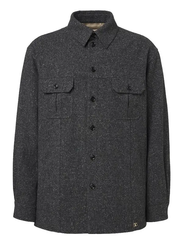 Valentino Garavani Vlogo Wool And Silk-blend Overshirt - Grey