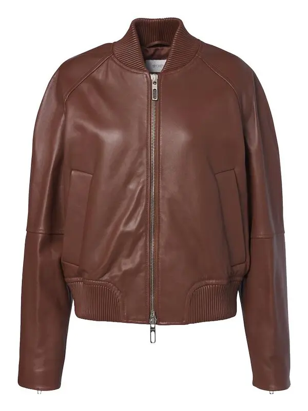 Sportmax Leather Bomber Jacket - Brown