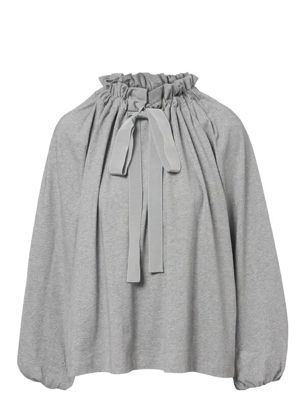 PATOU Bow-detail Gathered Cotton Jersey Top - Grey