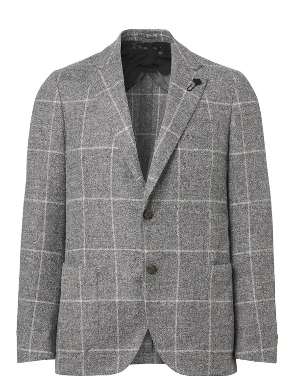 LARDINI Checked Alpaca And Wool-blend Blazer - Grey