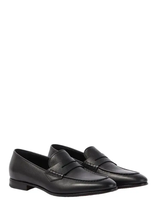 Canali Leather Penny Loafers - Black