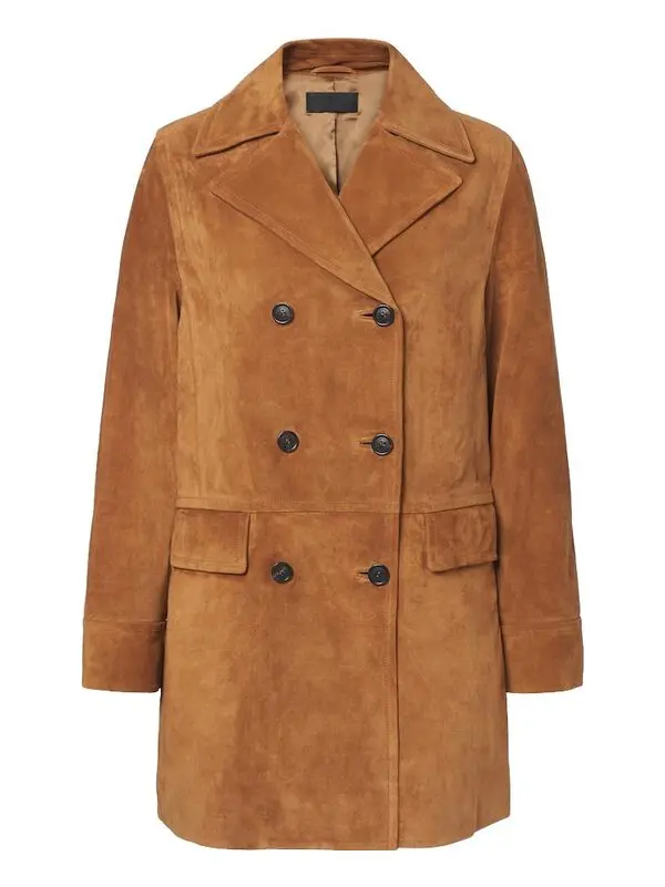 NILI LOTAN Remington Double-breasted Suede Coat - Brown