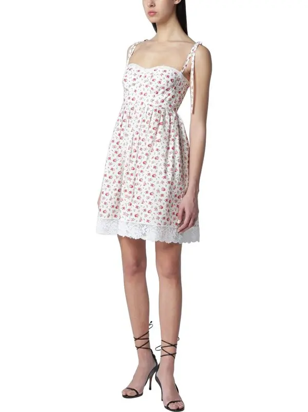 Dolce & Gabbana White Mini Dress With Roselline Print - Multicolor