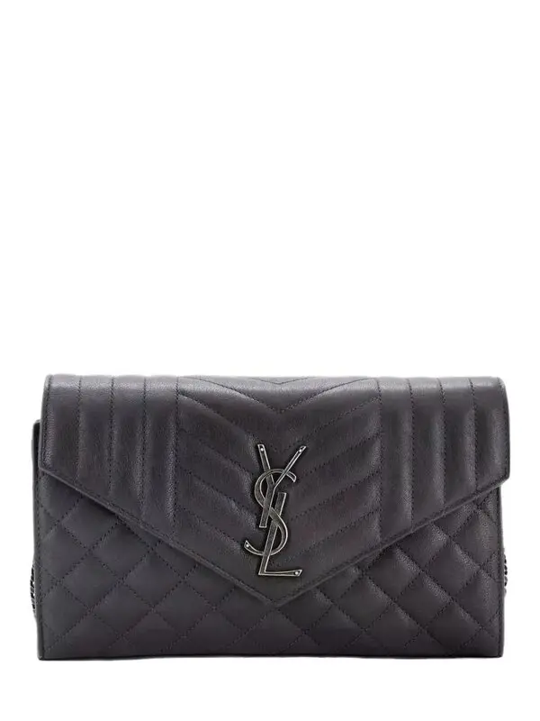 Saint Laurent Classic Monogram Chain Wallet Mixed Matelasse Leather Medium Crossbody Bag - Grey