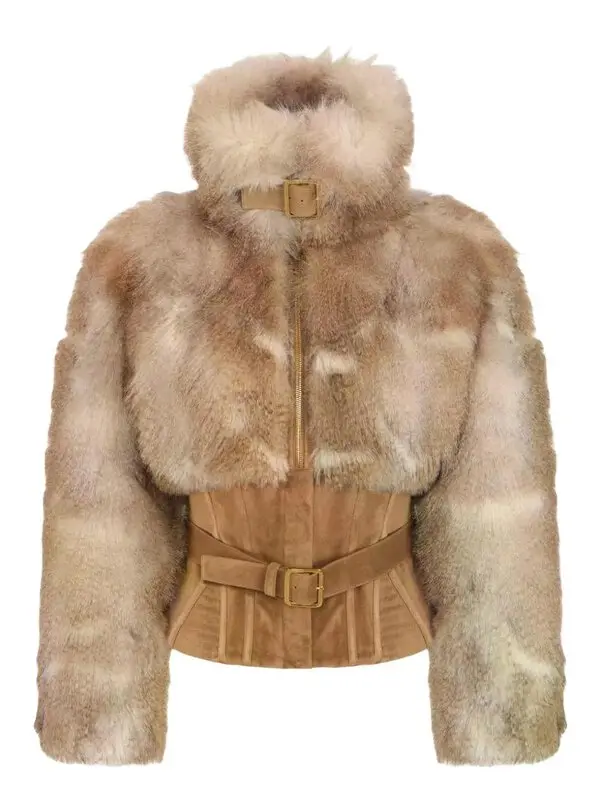 Elisabetta Franchi Fur-effect Bustier Jacket - Neutrals