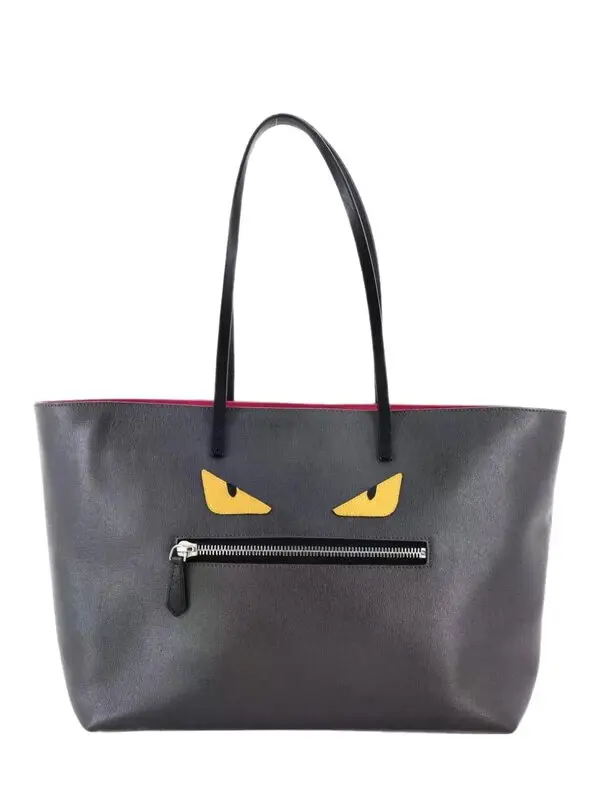 Fendi Monster Roll Leather Medium Tote Bag - Grey