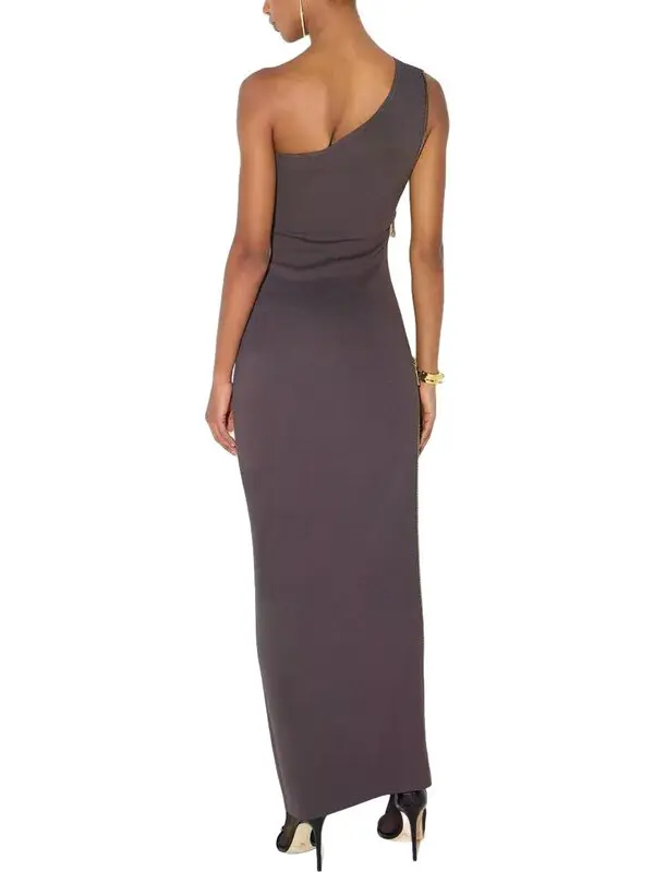 Elisabetta Franchi One-shoulder Knit Maxi Dress With Side Zip Detail - Brown