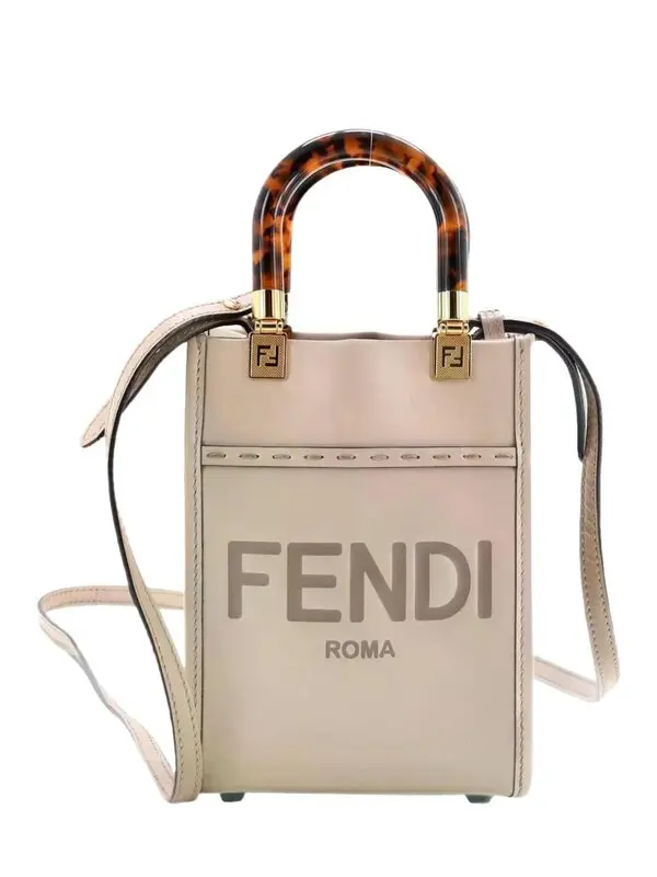Fendi Sunshine Shopper Tote Leather Mini Crossbody Bag - Neutrals