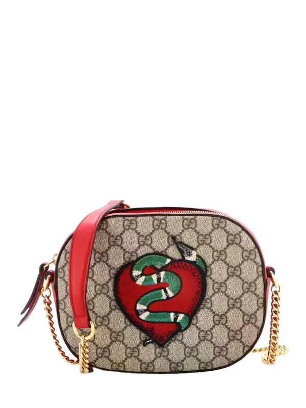 Gucci Chain Embroidered Gg Coated Canvas Mini Crossbody Bag - Brown