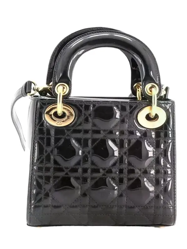 Dior Lady Bag Cannage Quilt Patent Mini Satchel - Black