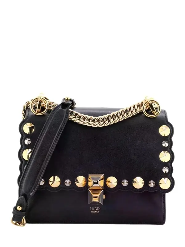 Fendi Kan I Bag Studded Leather Small Shoulder Bag - Black