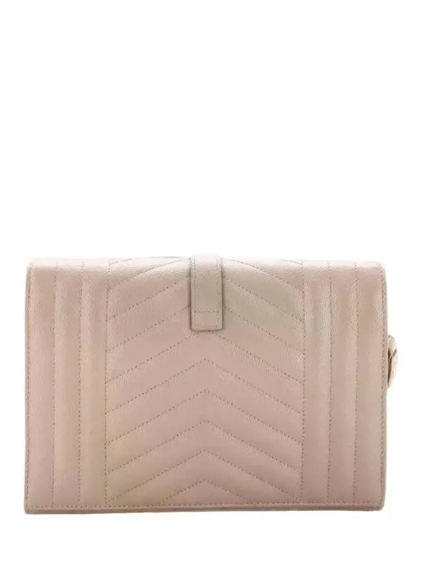 Saint Laurent Classic Monogram Envelope Wristlet Mixed Matelasse Leather Clutch Bag - Neutrals