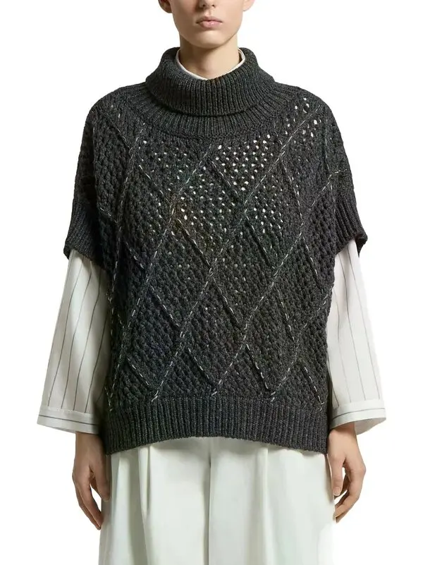 Peserico Diamond-knit Roll-neck Shot-sleeve Sweater - Grey