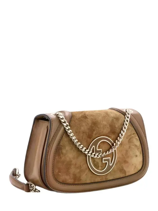 Gucci Blondie Nm Chain Flap Bag Suede And Leather Small Shoulder Bag - Brown