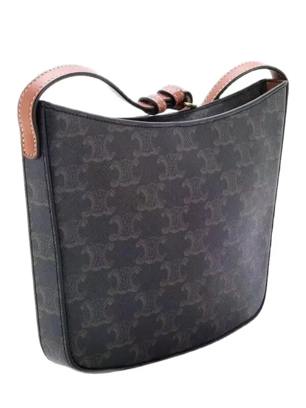 Celine Croque Triomphe Coated Canvas Medium Hobo Bag - Black