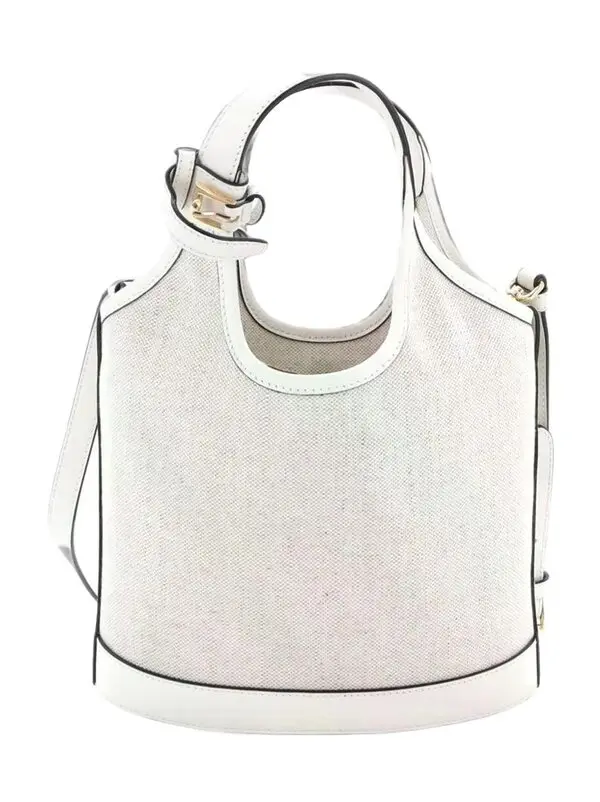 Prada Logo Tote Linen Blend Small Bucket Bag - Neutrals