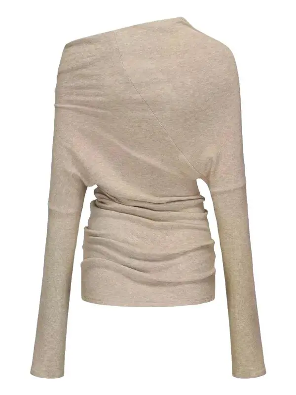 ELYWOOD Asymmetric Draped Off-shoulder Long-sleeved T-shirt - Neutrals