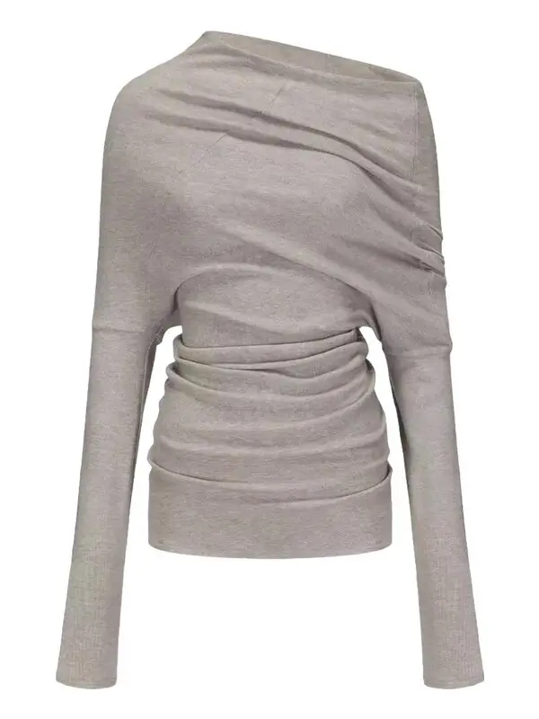 ELYWOOD Asymmetric Draped Off-shoulder Long-sleeved T-shirt - Neutrals