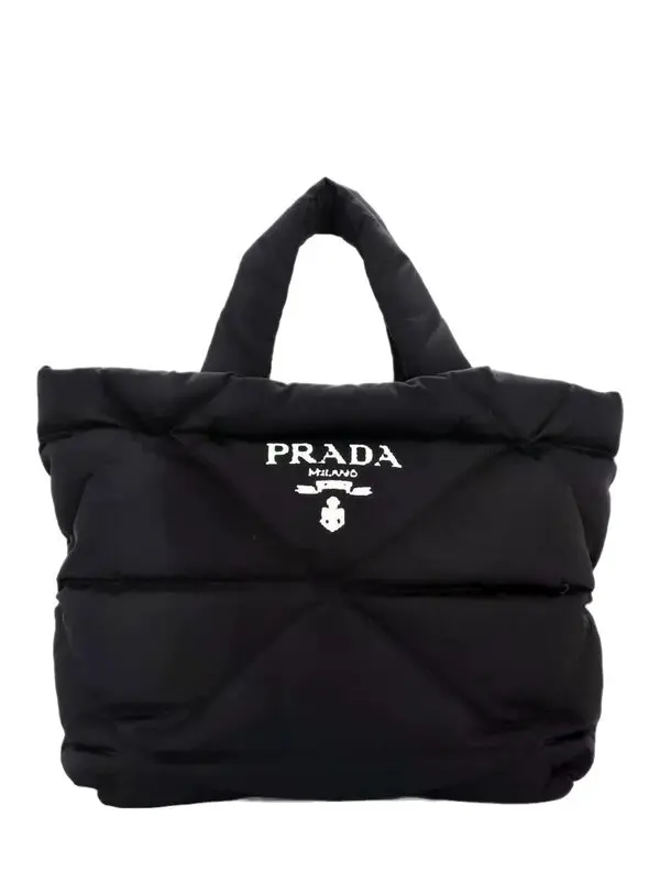 Prada Padded Logo Quilted Re-nylon Medium Tote Bag - Black