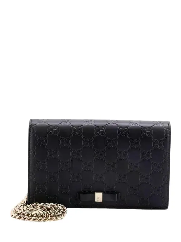 Gucci Signature Wallet On Chain Guccissima Leather Clutch Bag - Black