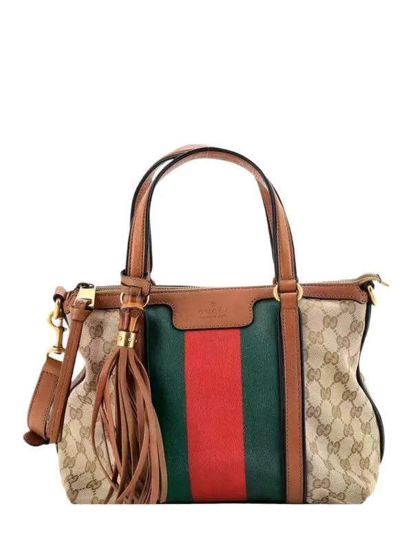 Gucci Rania Convertible Top Handle Bag Web Gg Canvas Small Satchel - Brown