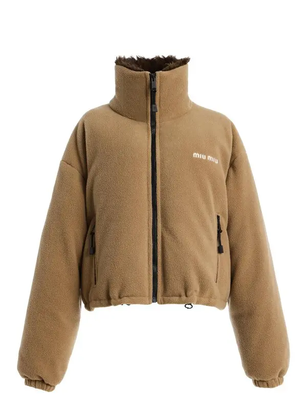 Miu Miu Fleece Zip-up Puffer Jacket - Brown