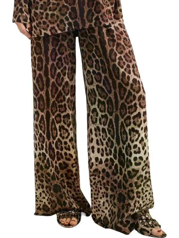 Dolce & Gabbana Leo-print Charmeuse Trousers - Neutrals